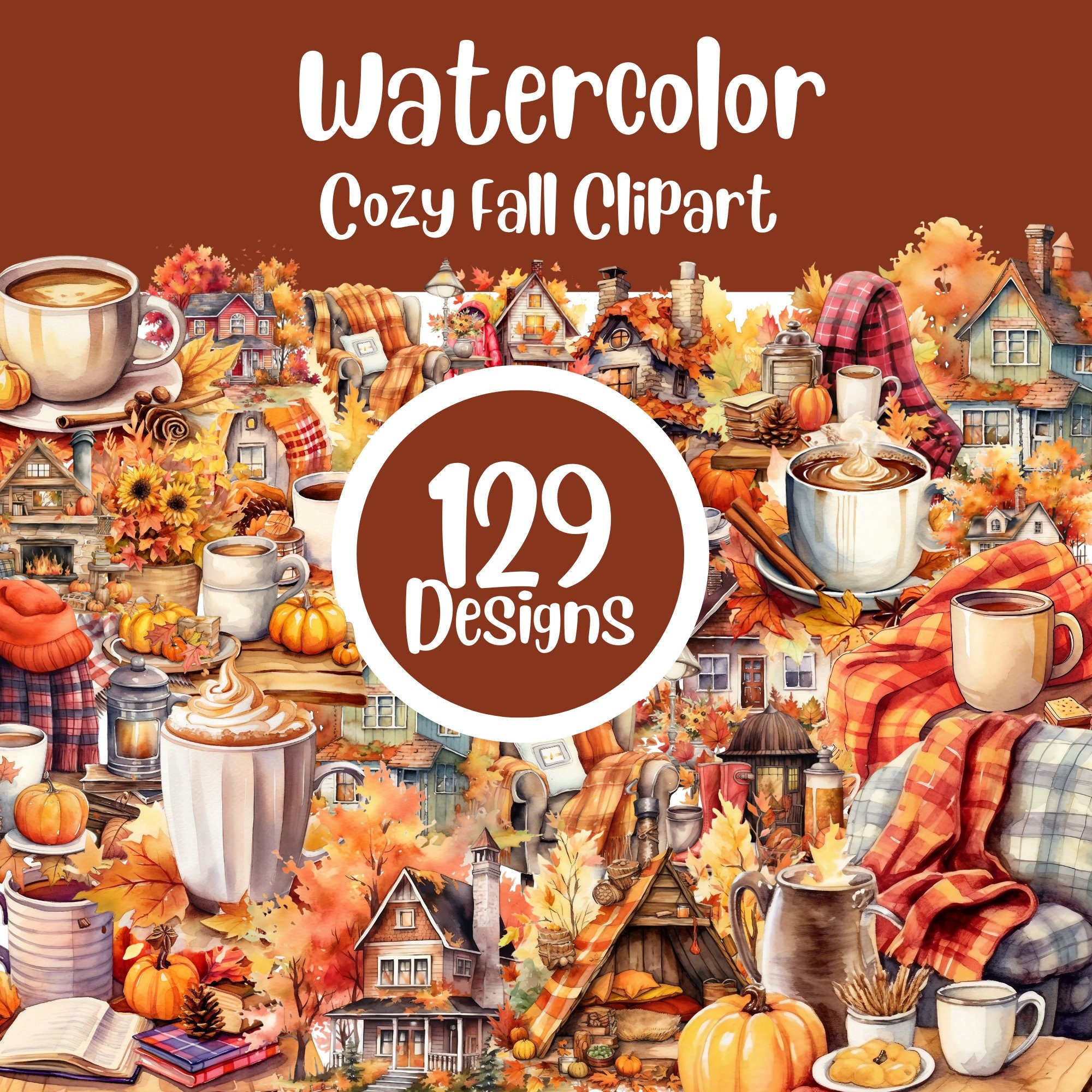 Cozy Fall Autumn Leaves, Pumpkins, Harvest, and Fall Foliage Clipart ...
