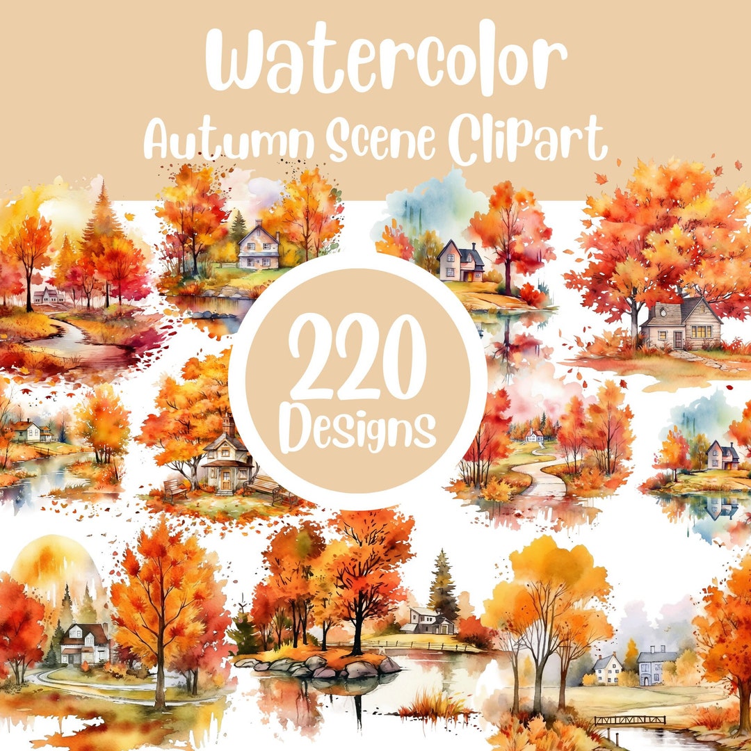 Autumn Scene Clipart, Harvest, and Fall Foliage Clipart PNG Bundle for ...