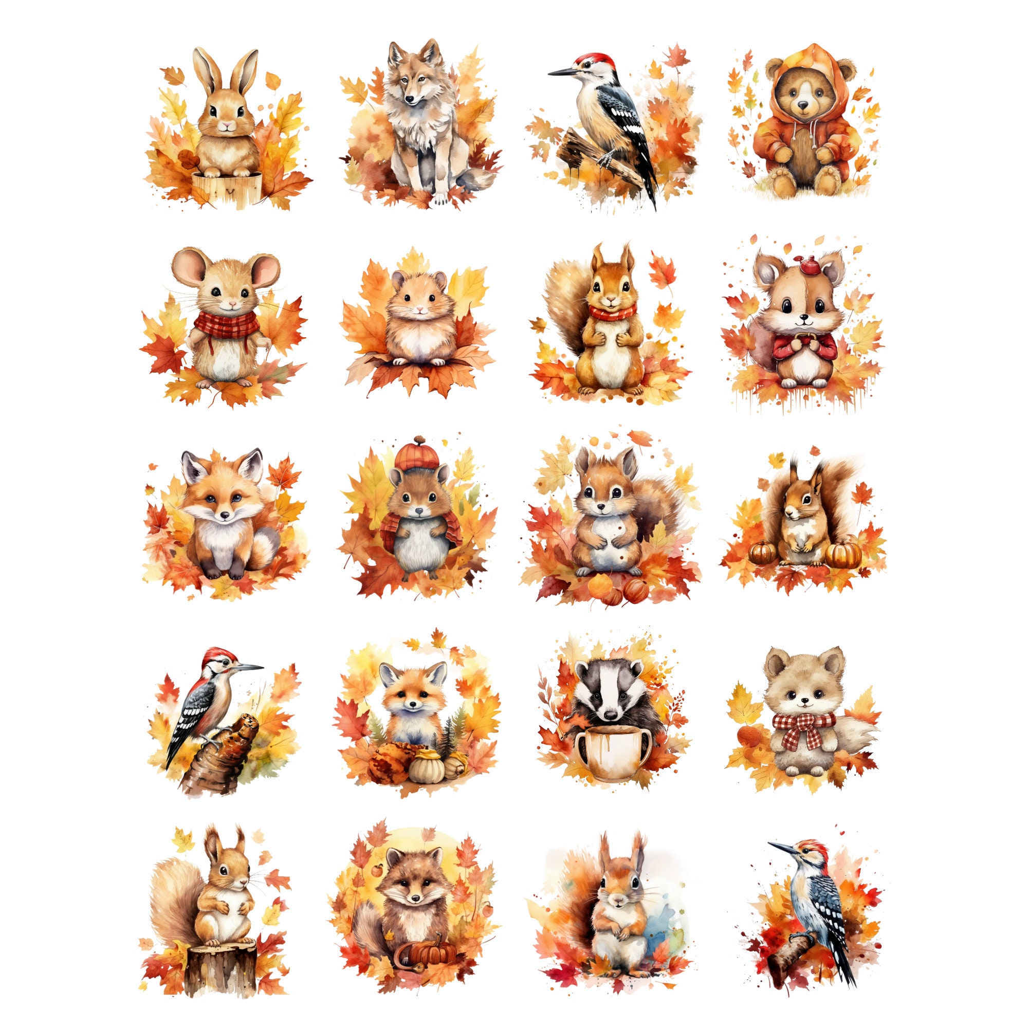 Autumn Animals Clipart Pumpkins Harvest and Fall Foliage - Etsy