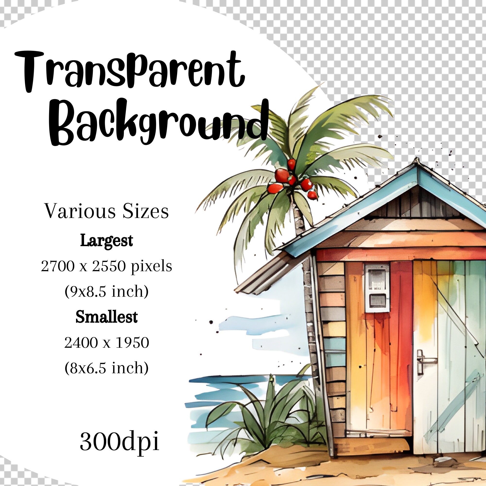 Beach Hut Bundle - Clipart Watercolor Style - Scrapbook Elements - Png ...