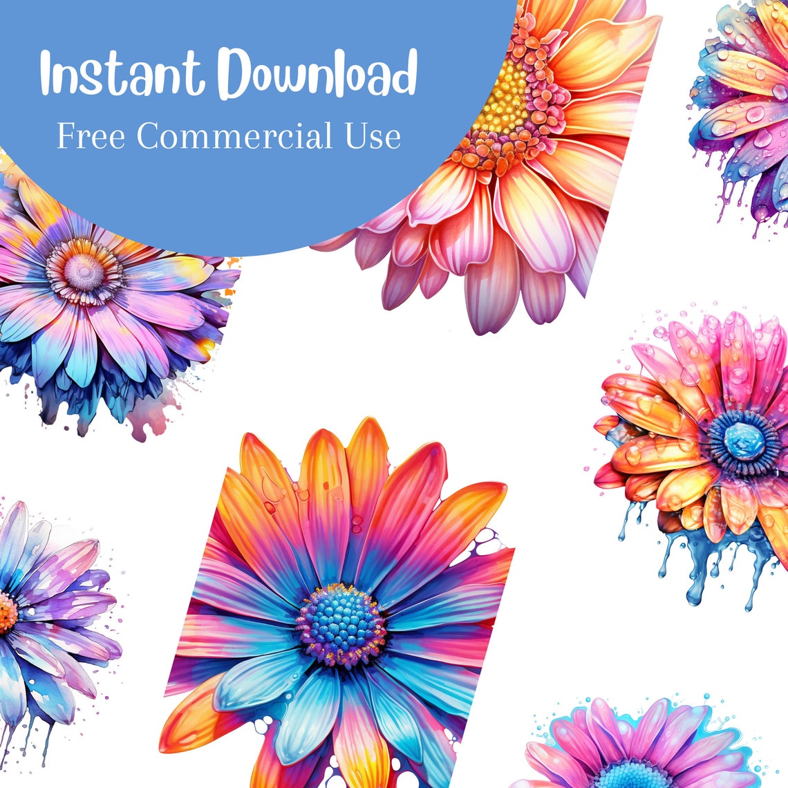 Daisy Clipart Watercolor Style Electric Neon Png Floral Designs Paint ...