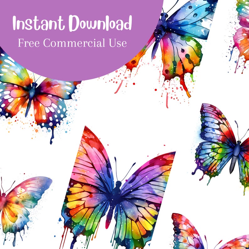 Rainbow Butterfly Clip Art - Watercolor Style - Multicolored Png ...
