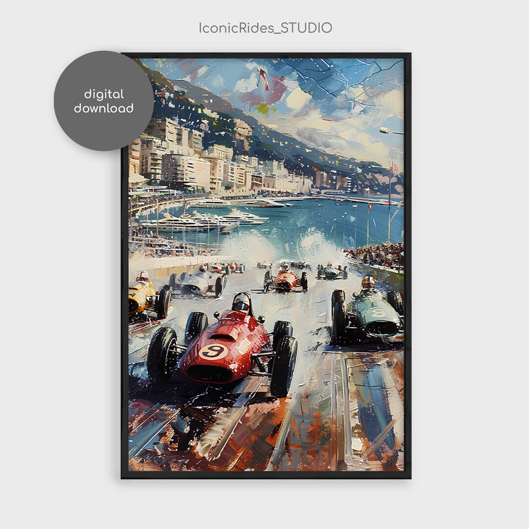 Vintage Monaco Grand Prix Oil Painting: F1 Racing Art (digital Download ...