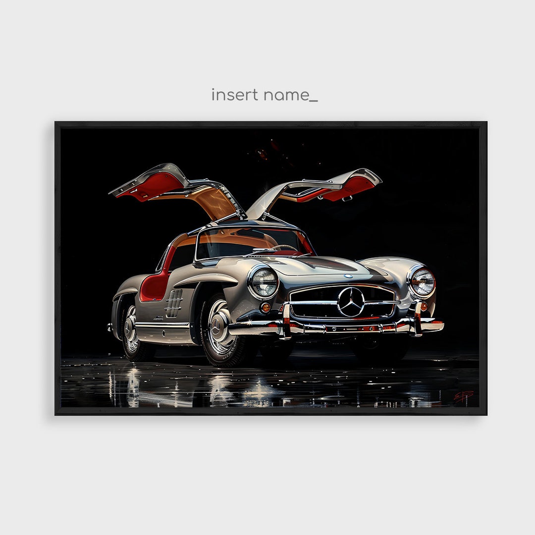 Mercedes-benz 300 SL Oil Painting, Automotive Decor, Mercedes Gullwing ...