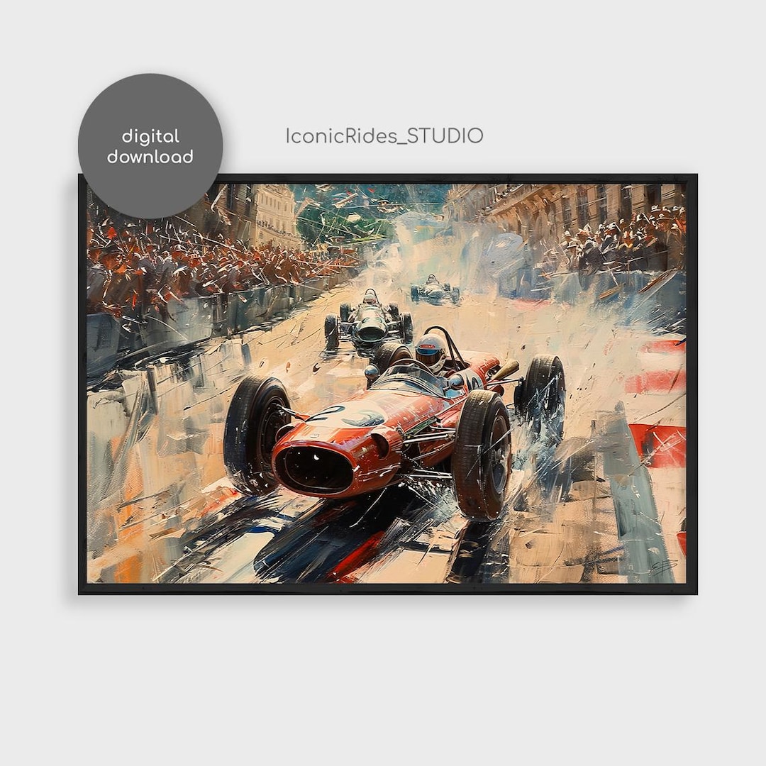 F1 Vintage Monaco GP, Ferrari F1 Painting, Classic Racing Car Wall Art ...