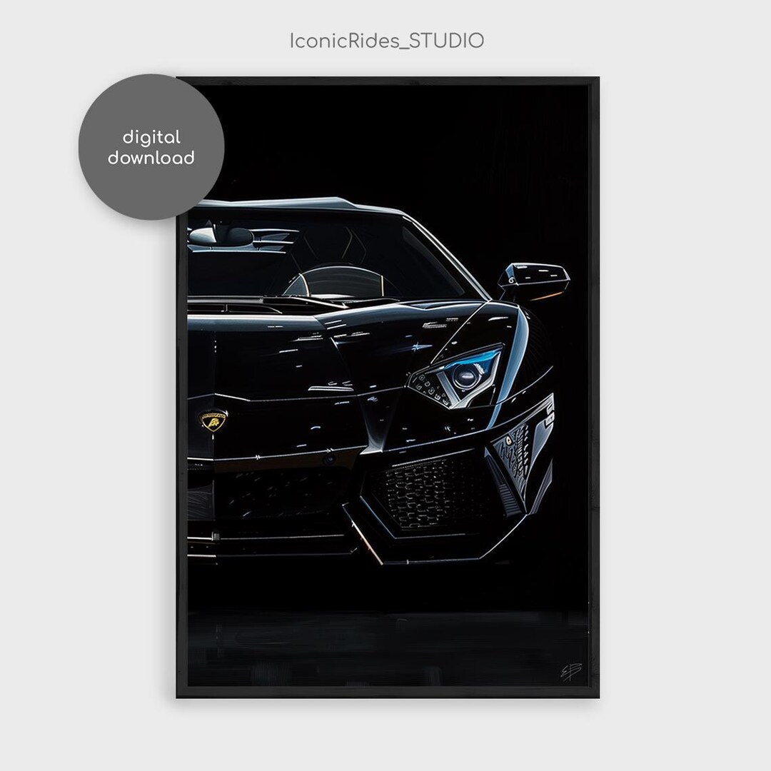 Black Lamborghini Aventador Painting, Automotive Supercar Poster ...
