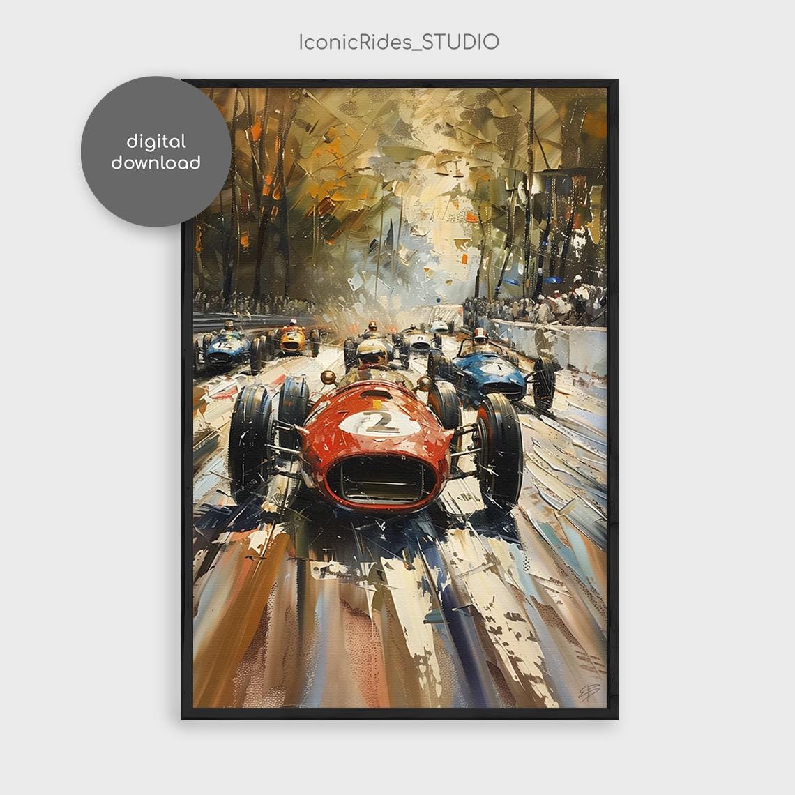 Vintage F1 Silverstone Oil Painting: Motorsport Art Print (digital ...