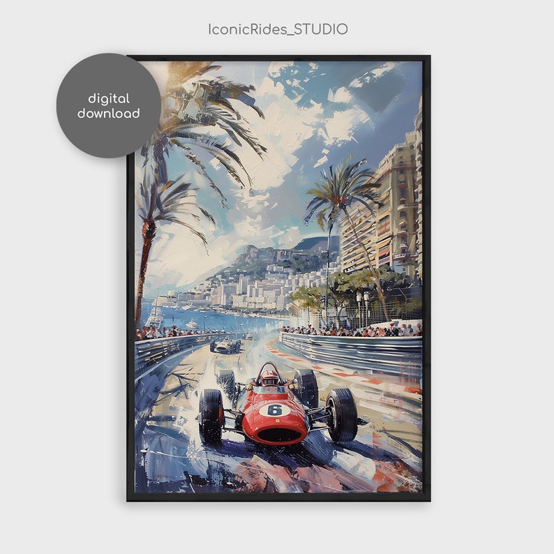 Monaco Grand Prix Vintage Oil Painting Art Print (digital Download) - Etsy