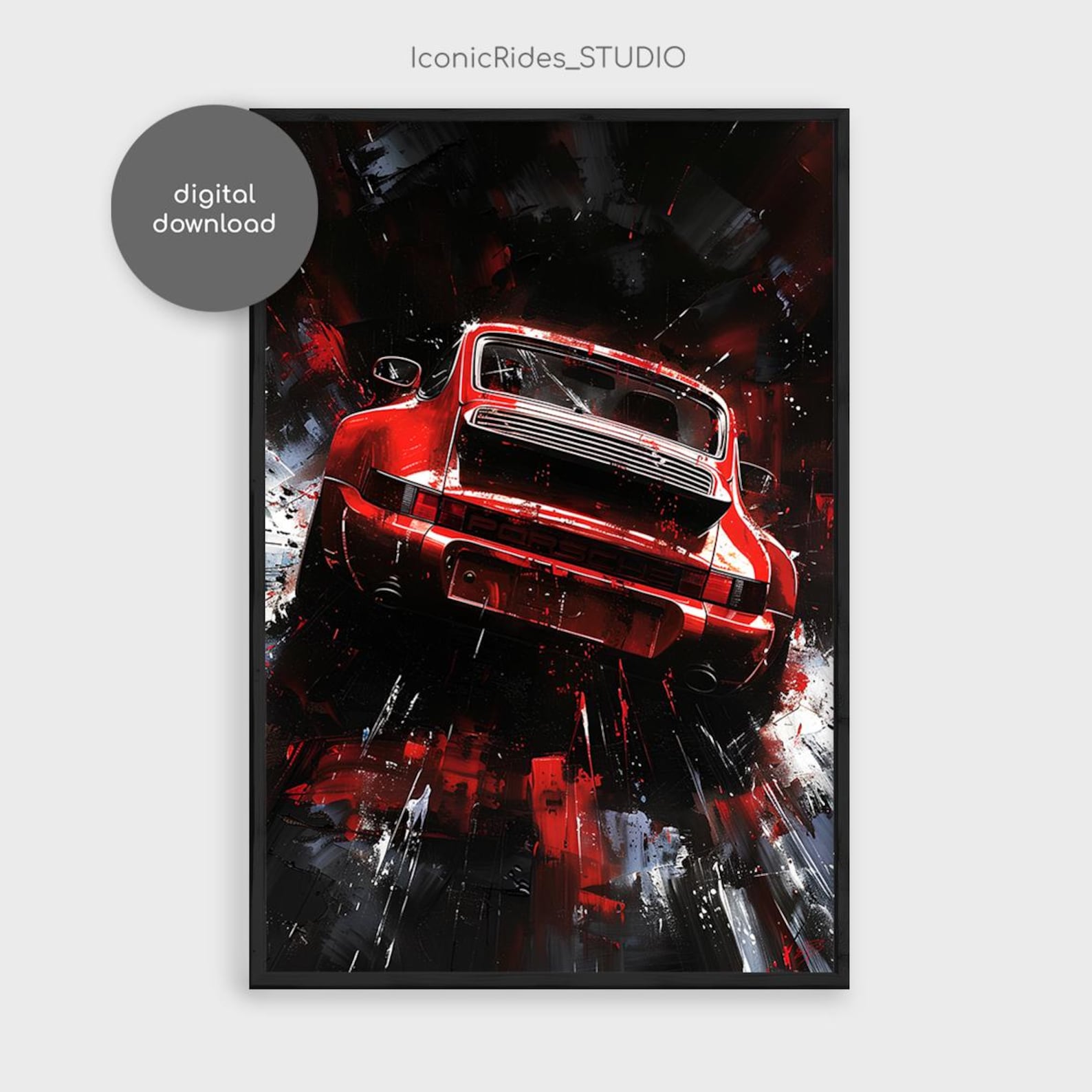 Red Porsche Oil Painting, 911 Turbo 930 Art, Automotive Poster, Porsche ...