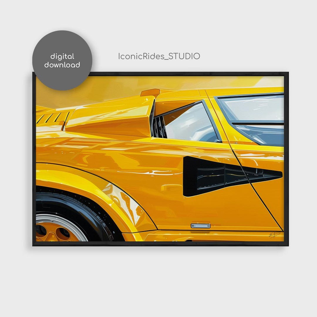 Lamborghini Countach LP500 Painting, Automotive Supercar Poster, Yellow ...