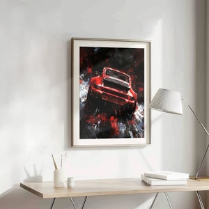 Red Porsche Oil Painting, 911 Turbo 930 Art, Automotive Poster, Porsche ...