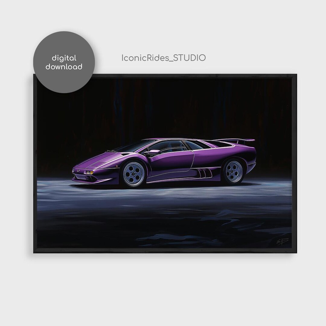 Purple Lamborghini Diablo Painting, Automotive Timeless Poster, Lambo ...