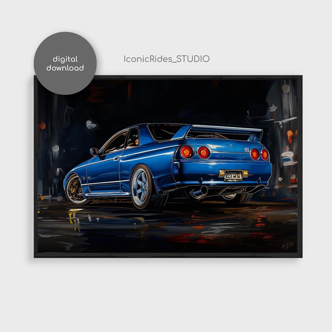 Skyline GTR R32 Painting, Japanese Car Wall Art, Classic Car Canvas ...