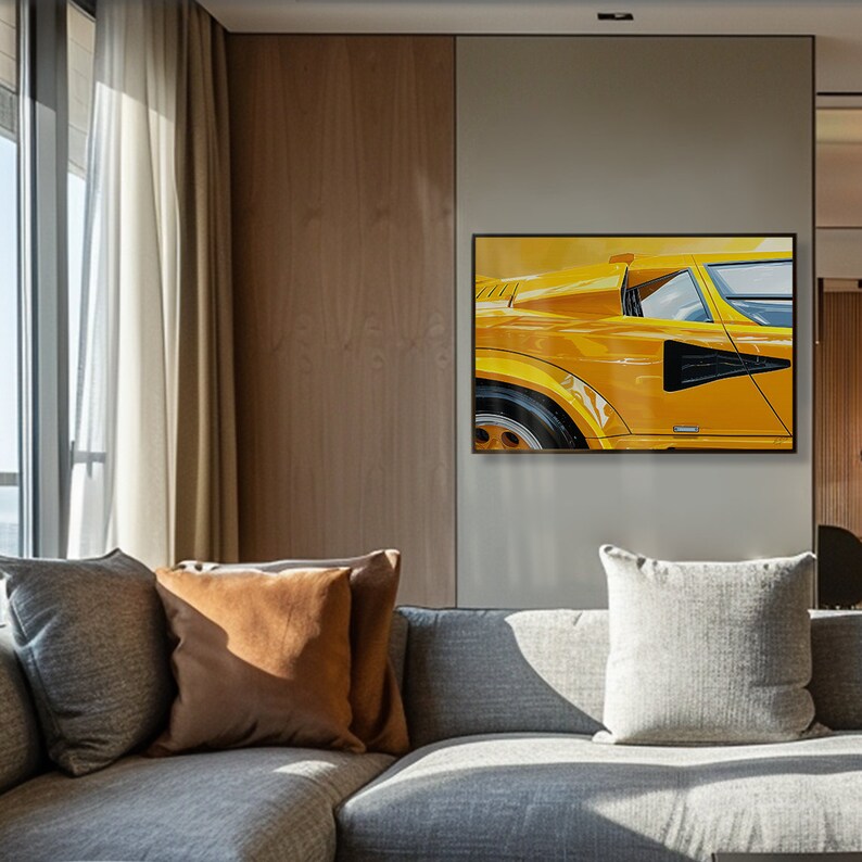 Lamborghini Countach LP500 Painting, Automotive Supercar Poster, Yellow ...