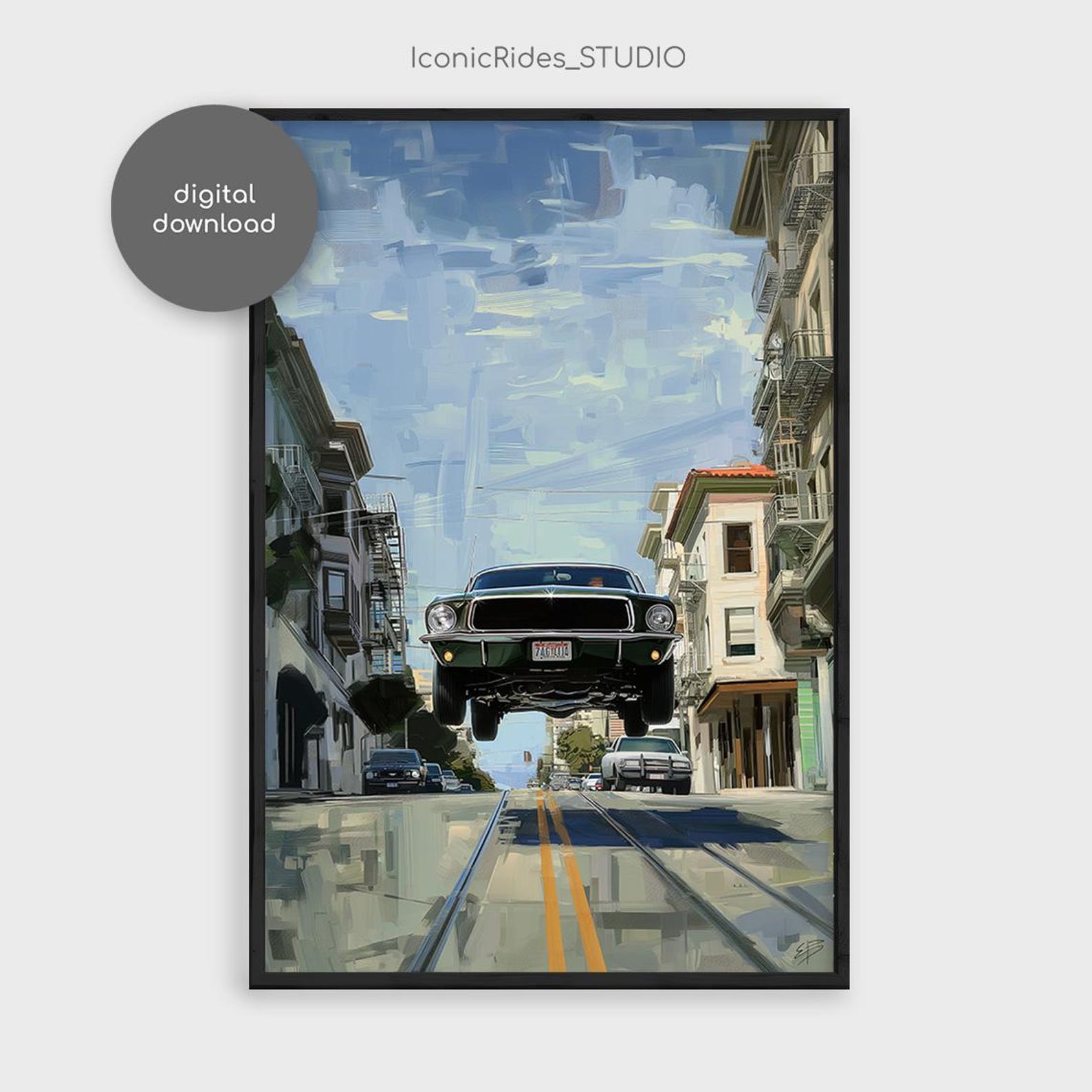 Ford Mustang Bullitt Jump Art: Steve Mcqueen Car Print (digital ...