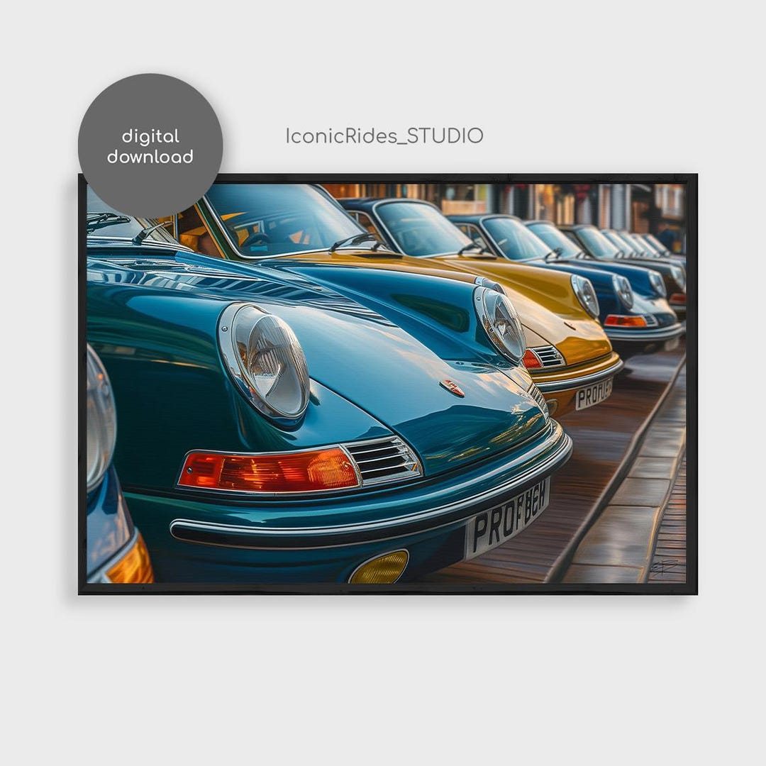 Vintage Porsche Line-up Painting, Classic Car Art, Automotive Poster ...