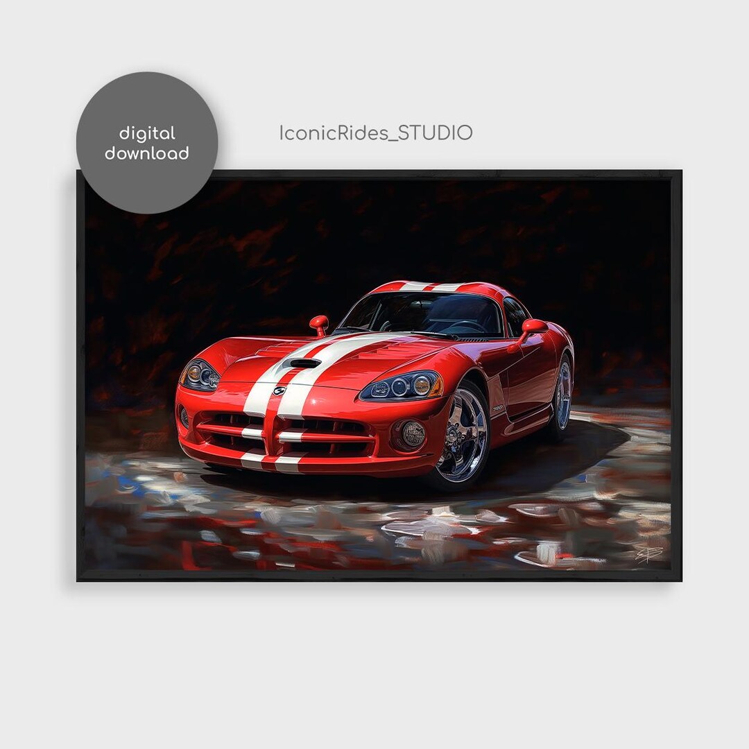 Dodge Viper Painting, Car Enthusiasts Decor, Muscle Car Poster, Car ...