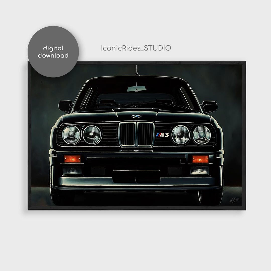 BMW M3 E30 Poster - Oil Painting Style Classic Car Art - Black BMW Wall ...
