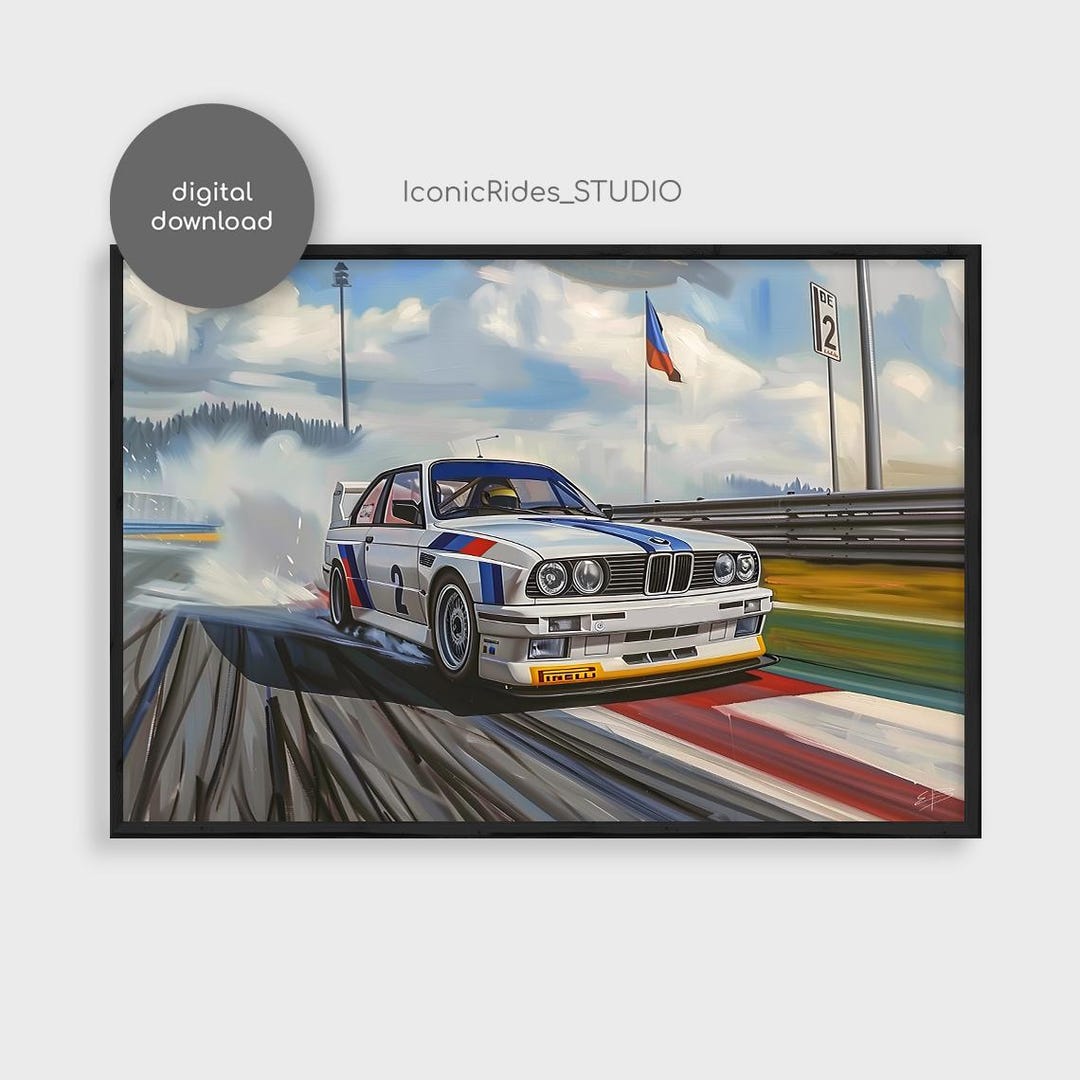 BMW E30 Race Car Poster - Oil Painting Style Classic Motorsport Art - BMW Wall Print - Gift for ...