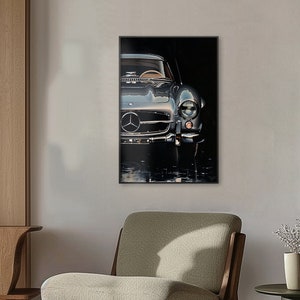 Mercedes-benz 300 SL Oil Painting, Automotive Decor, Classic Sport Car ...