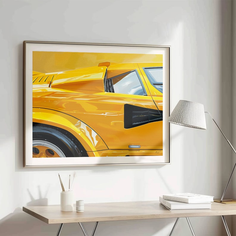 Lamborghini Countach LP500 Painting, Automotive Supercar Poster, Yellow ...
