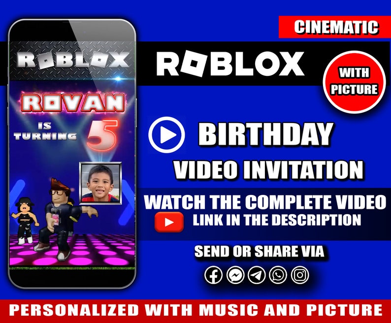 ROBLOX VIDEO Invitation, Roblox Birthday Invitation, Roblox Birthday ...