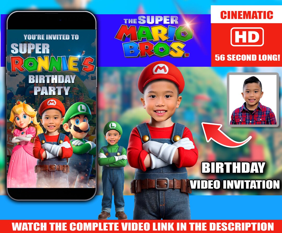 Super Mario the Movie Video Invitation, Super Mario Video Invitation ...