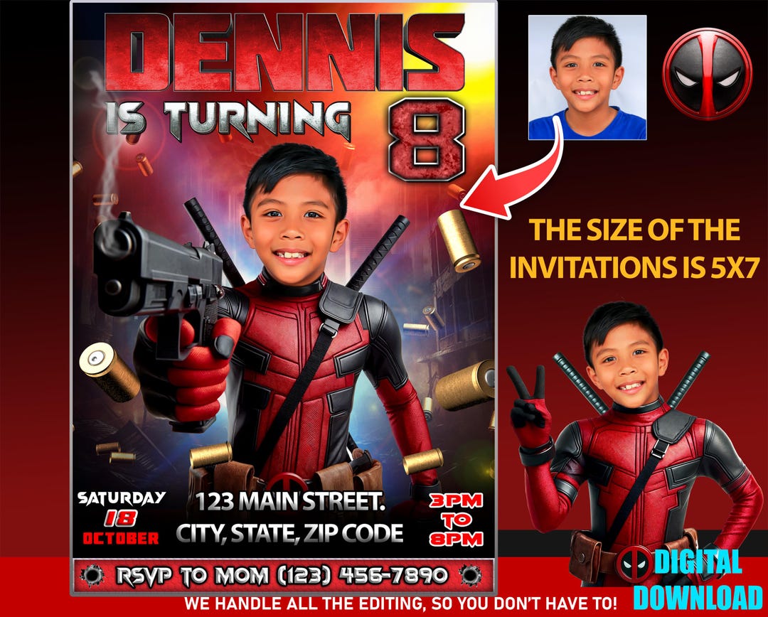 Deadpool Birthday Party Deadpool Birthday Invite Digital Birthday ...