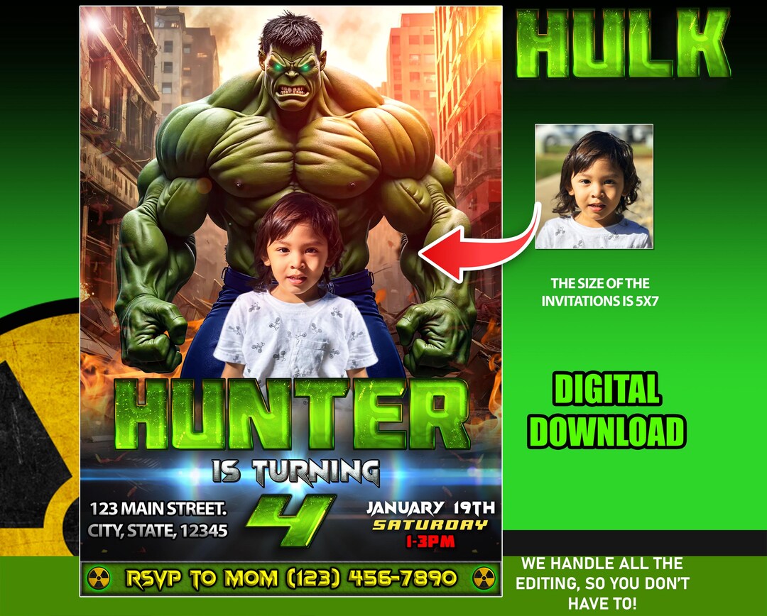 Hulk Birthday Party Hulk Birthday Invite Digital Birthday Personalized ...