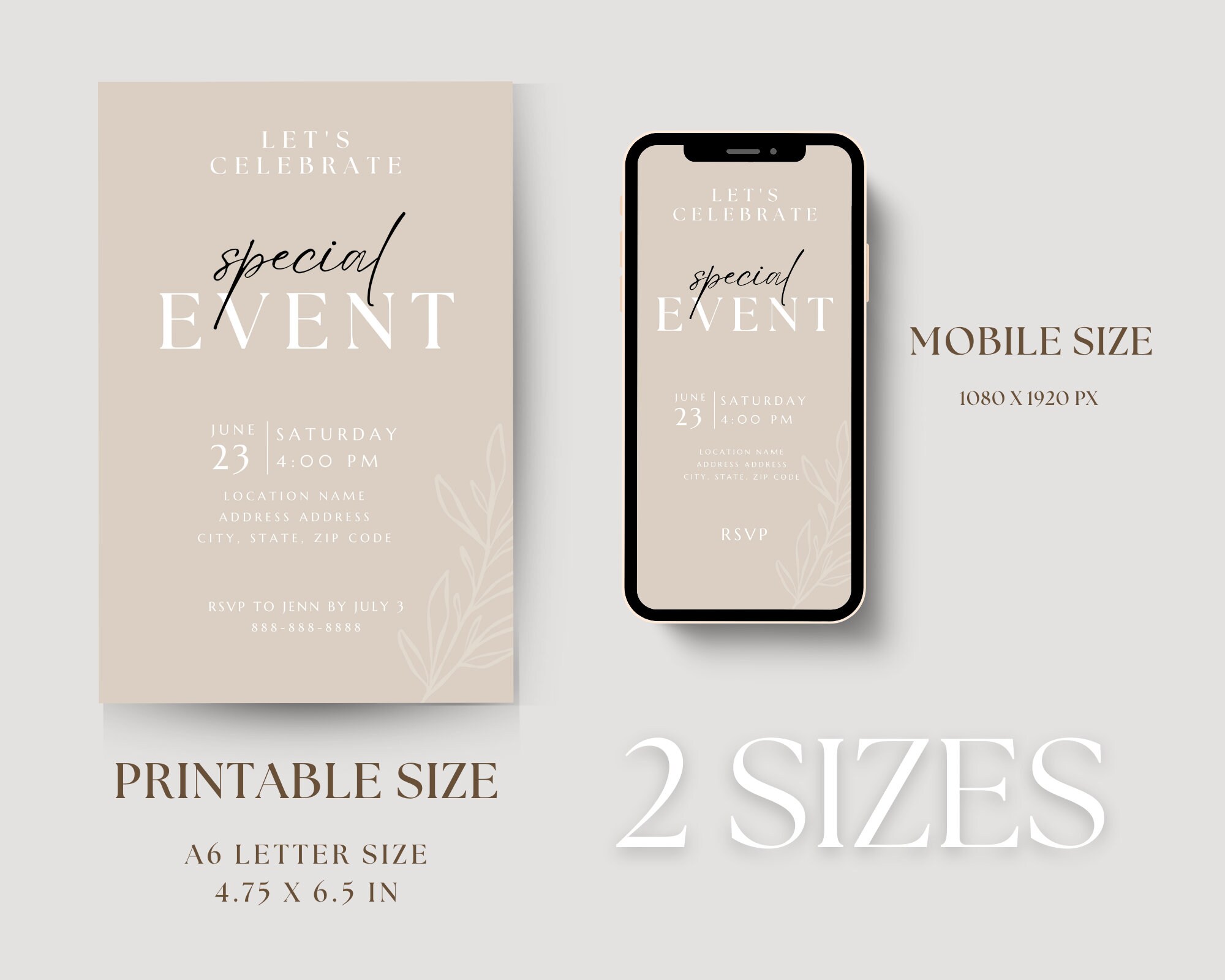 Special Event Beige Boho Printable & Digital Invitation Tan Event ...