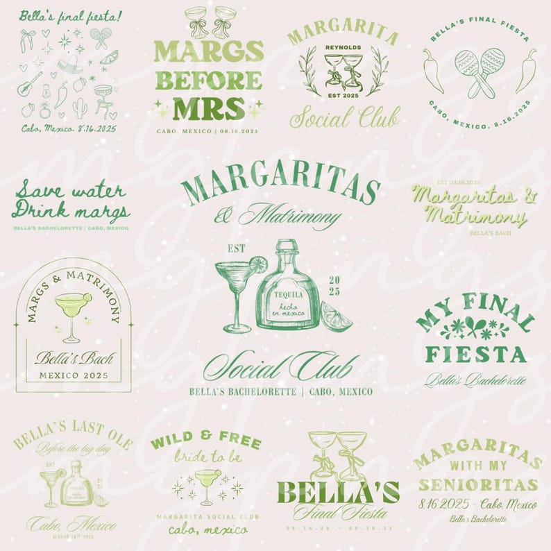 Margs and Matrimony Bachelorette Logos, Editable Fiesta Png Bundle ...