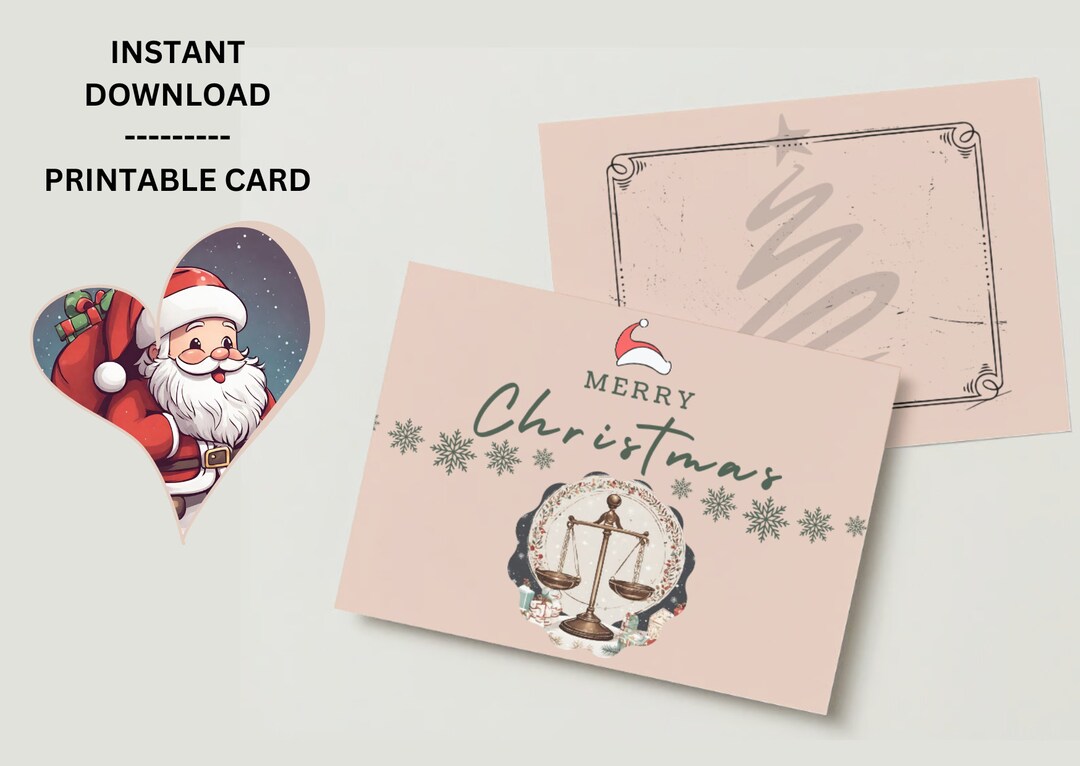 Merry Christmas Card Printable, Christmas Illustration Card, Libra ...