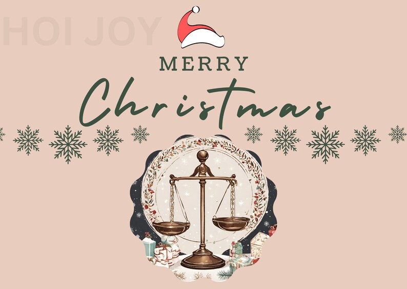 Merry Christmas Card Printable, Christmas Illustration Card, Libra ...