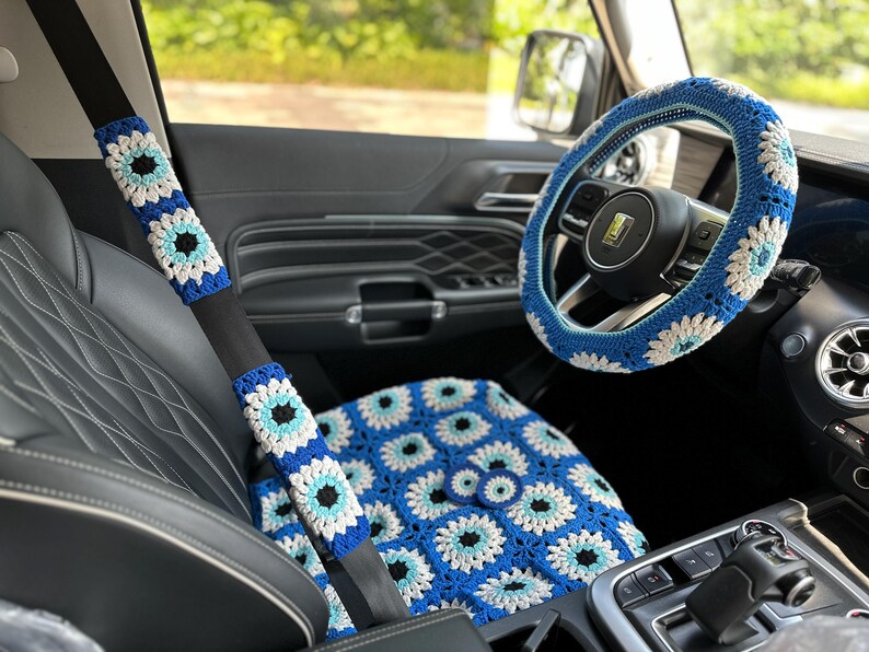 Evil Eye Steering Wheel Cover,crochet Seat Belt Cover, Steering Wheel ...