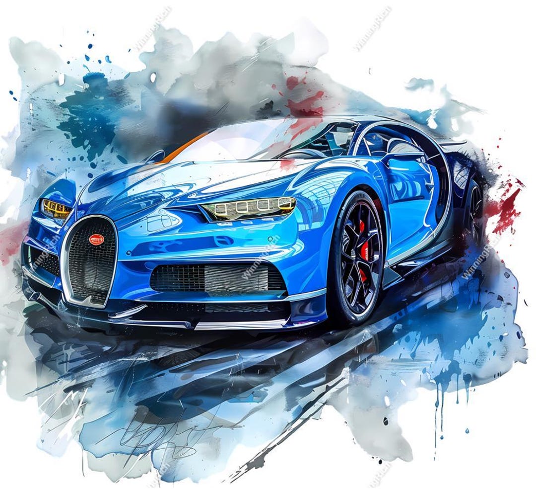 Bugatti Chiron Watercolor Clipart – Luxury Sports Car PNG – Digital ...