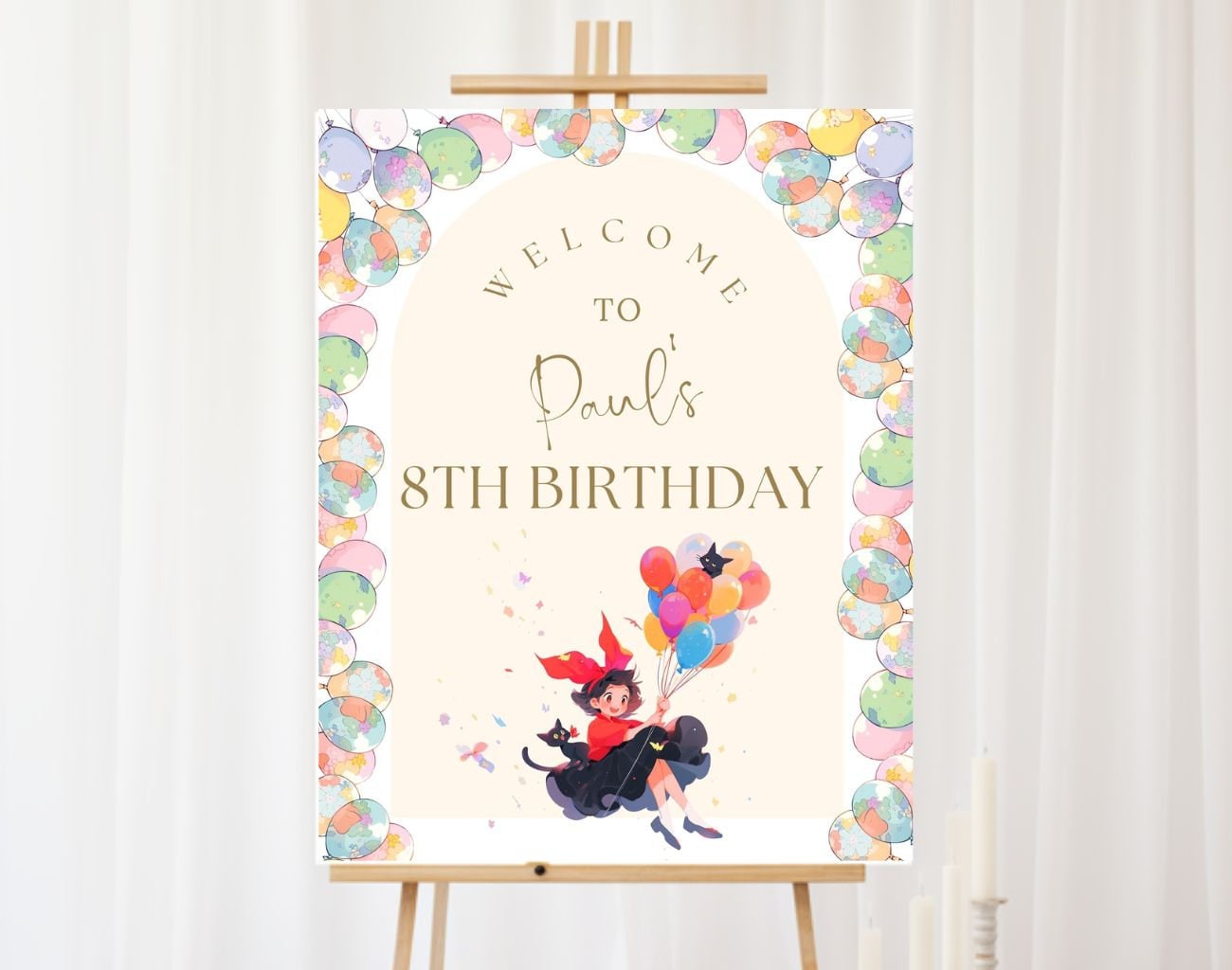 Kiki Birthday Welcome Sign, Ghibl Inspired, Editable Canva Template ...