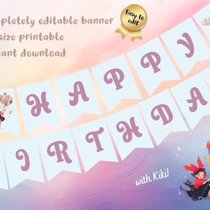 Editable Kiki Party Banner, Birthday Deco, Ghibl Inspired Customizable ...