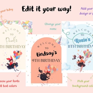 Kiki Birthday Welcome Sign, Ghibl Inspired, Editable Canva Template ...