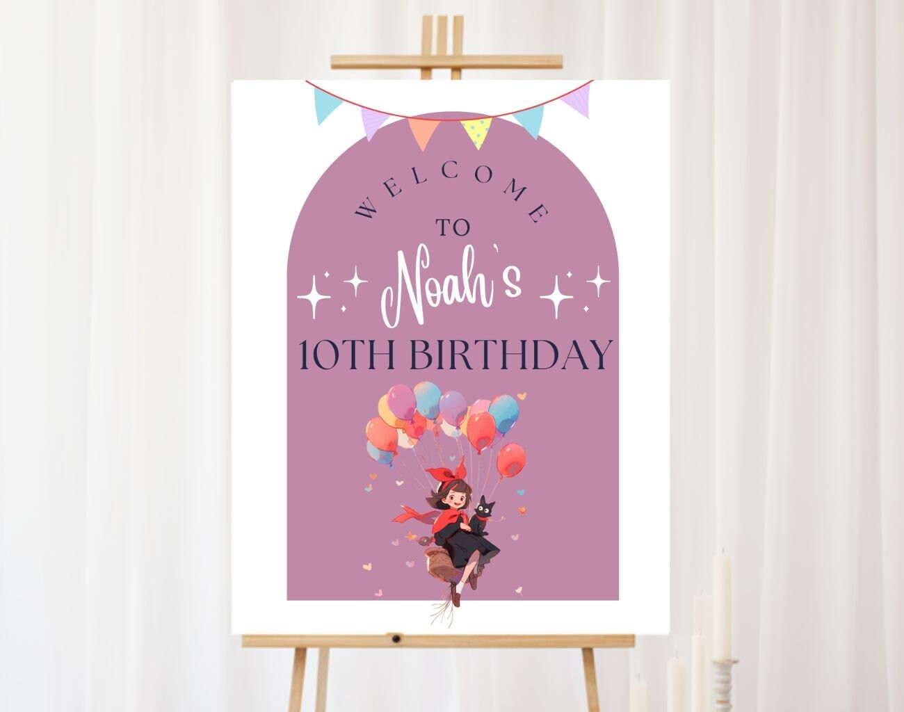 Kiki Birthday Welcome Sign, Ghibl Inspired, Editable Canva Template ...