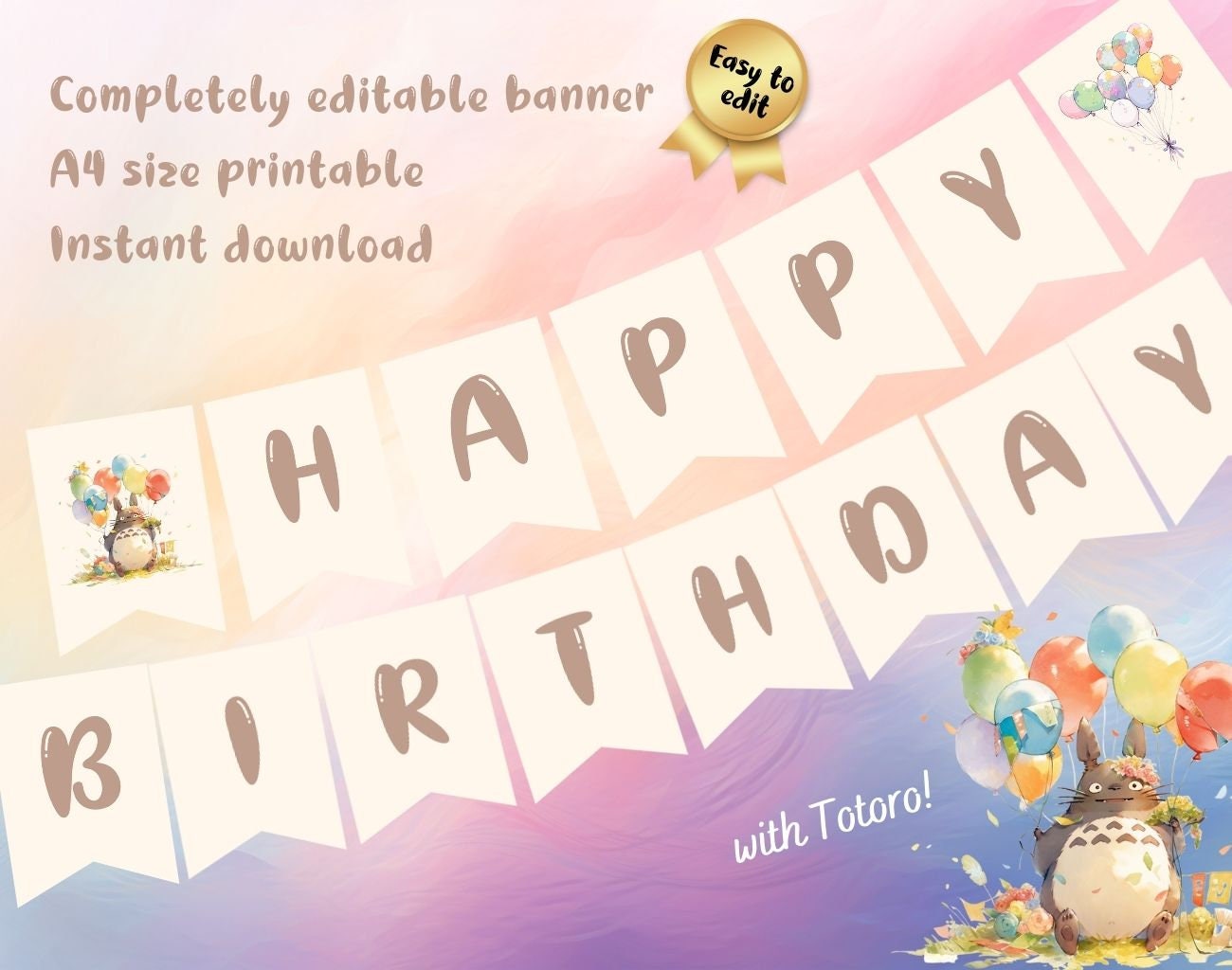 Editable Forest Spirit Party Banner Birthday Deco Ghibl - Etsy