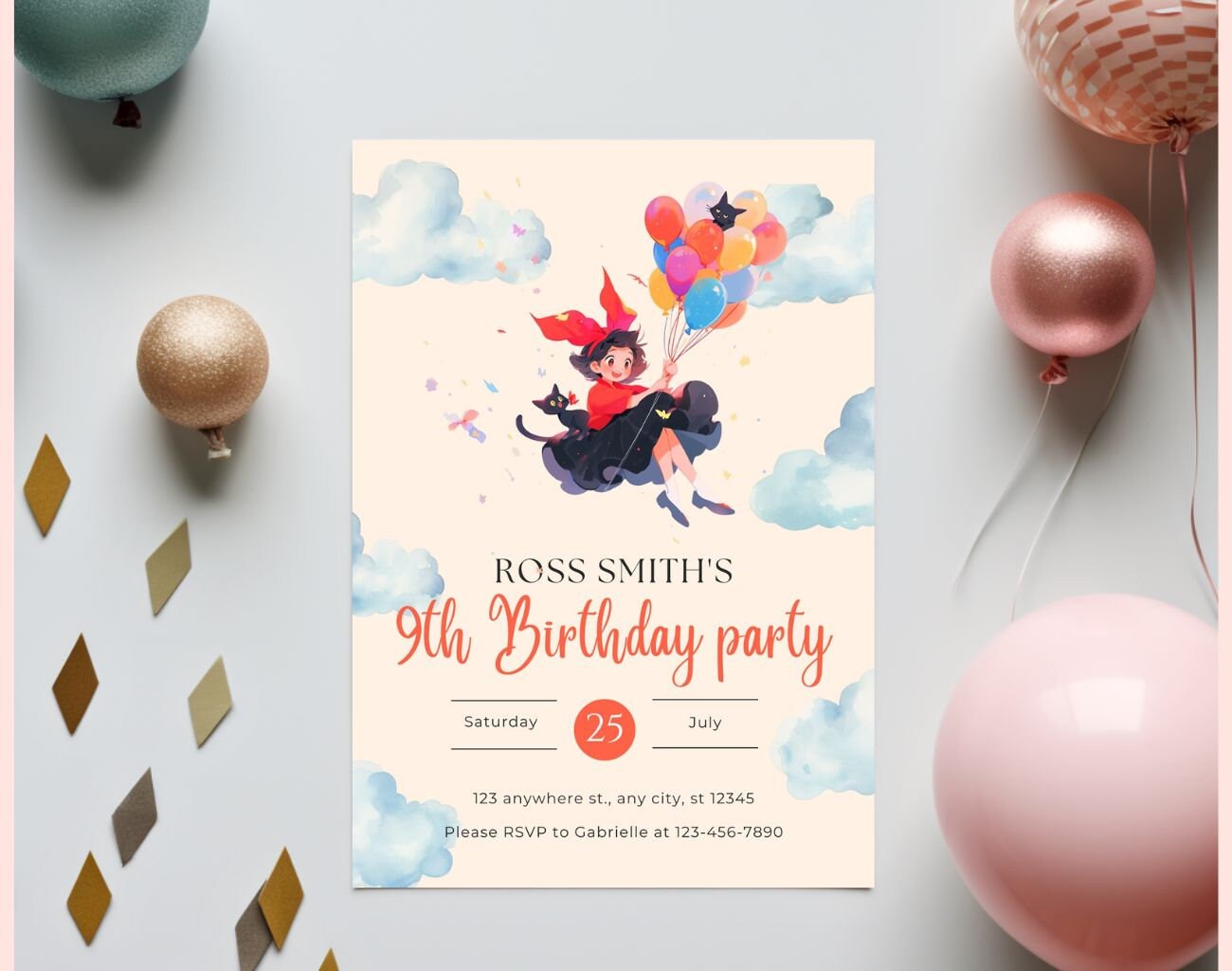 Editable Kiki Birthday Party Invitation, Ghibl Customizable Canva ...