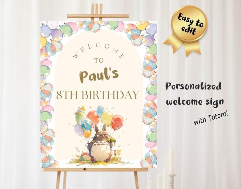 Editable Forest Spirit Welcome Sign, Birthday Party Deco Ghibl ...