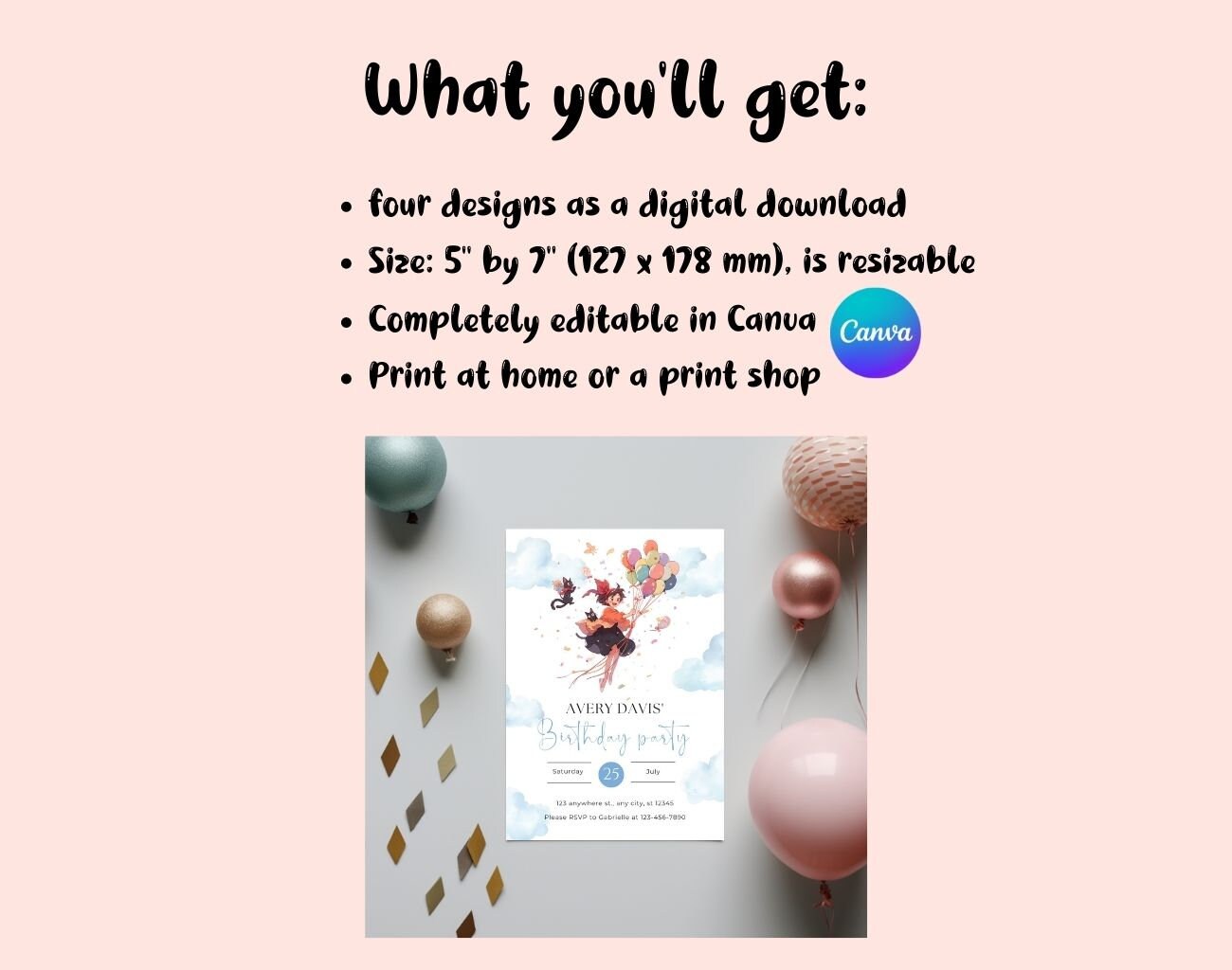 Editable Kiki Birthday Party Invitation, Ghibl Customizable Canva ...