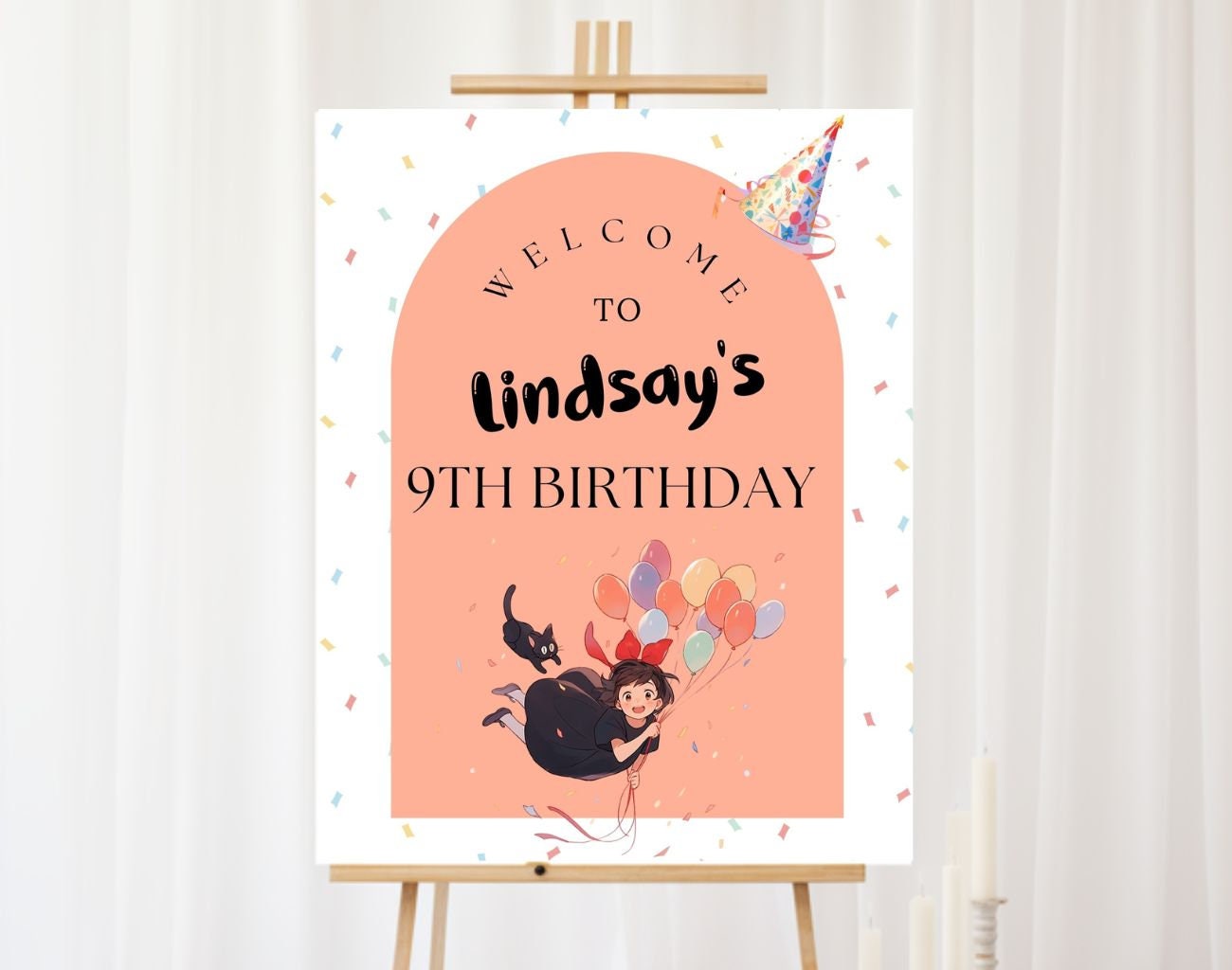 Kiki Birthday Welcome Sign, Ghibl Inspired, Editable Canva Template ...