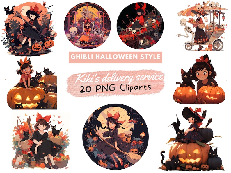 Kiki Halloween Clipart Bundle Ghibl Inspired Cute Witch Spooky Art ...