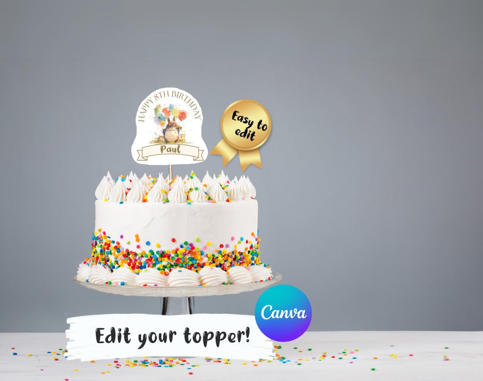 Printable Forest Spirit Cake Topper Editable Design Add Your Name ...