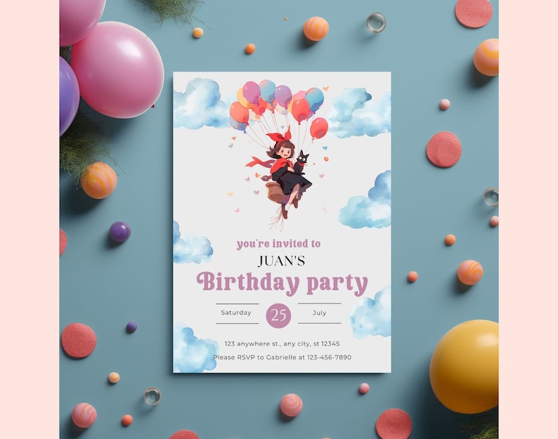 Editable Kiki Birthday Party Invitation, Ghibl Customizable Canva ...