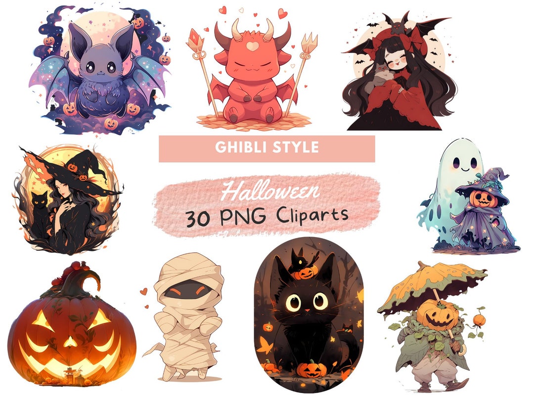 Halloween Characters Clipart Set - Ghibli Inspired, Instant Download ...