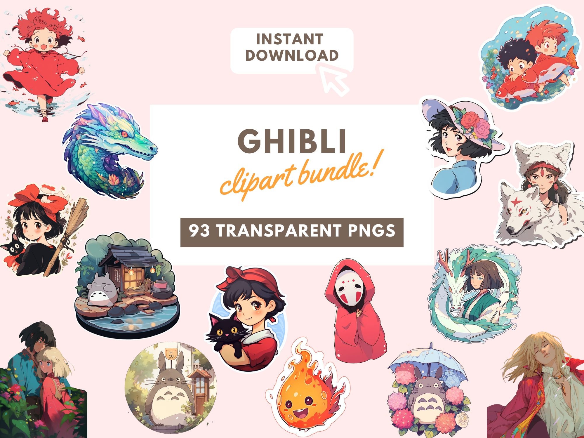 Ghibli clipart bundle Instant download 93 pcs - Etsy Nederland