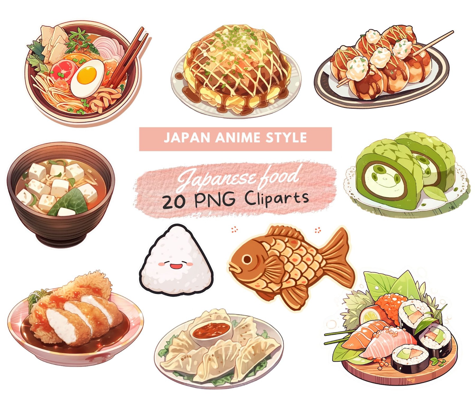 Japanese Food Clipart Bundle Instant Download 20 Pcs Transparent PNG ...